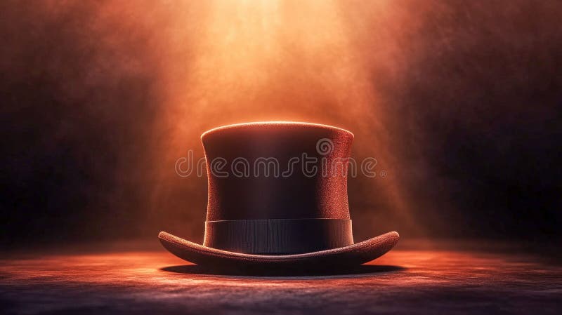 Magic Top Hat Illuminated by a Spotlight on a Wooden Stage. Generative ...