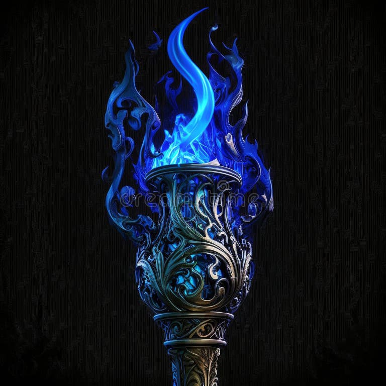 Magic Torch with Blue Flame Stock Illustration - Illustration of fire ...