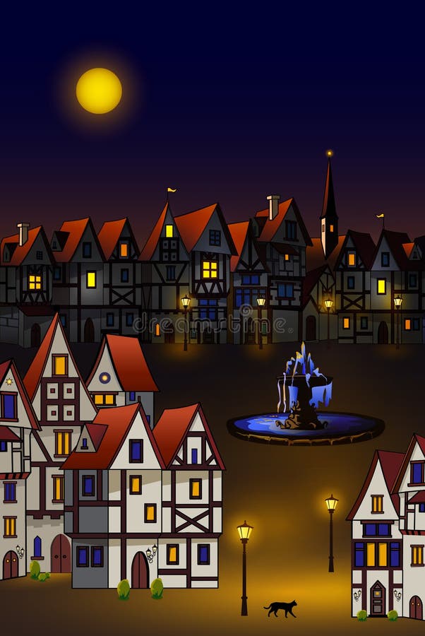 Magic medieval town stock vector. Illustration of neighbors - 54010268