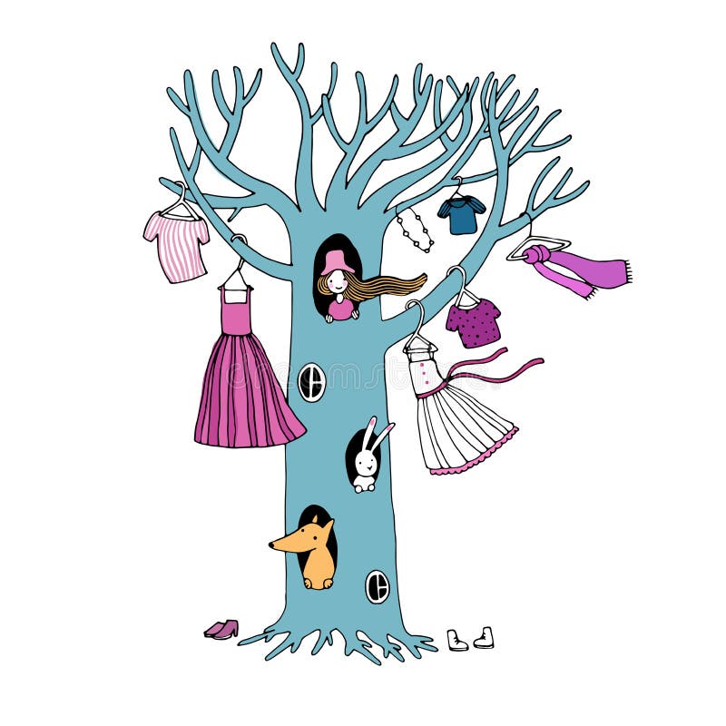 Magic tree with clothes. stock vector. Illustration of book - 74659401