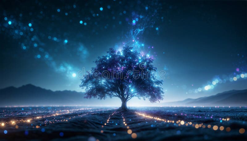 Magic Tree. Fairy Tree in the Light of Magical Lights Stock ...
