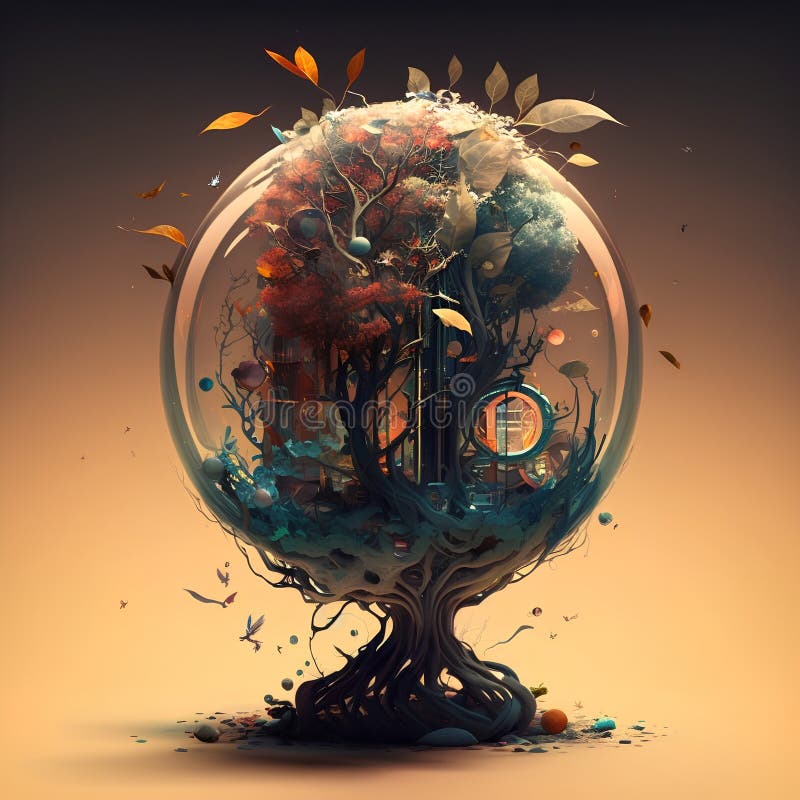 Magic Tree in a Glass Sphere. 3d Render. Conceptual Illustration Stock ...