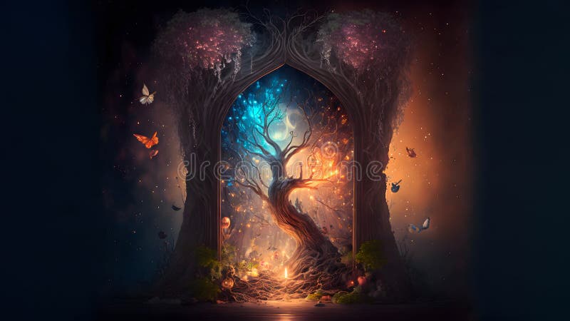 Magic Tree Inside an Arch, Neural Network Generated Art Stock ...