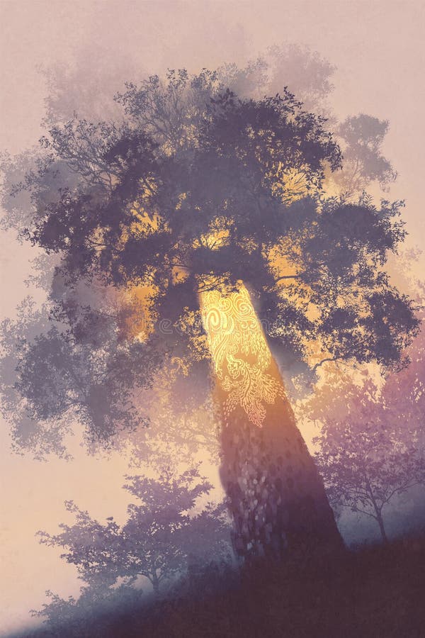 Magic Tree with Light Glowing Inside Stock Illustration - Illustration ...
