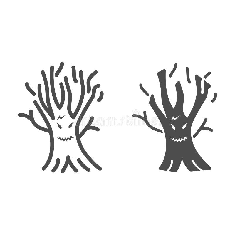 Magic Tree Line and Solid Icon, Halloween Concept, Spooky Silhouette of ...