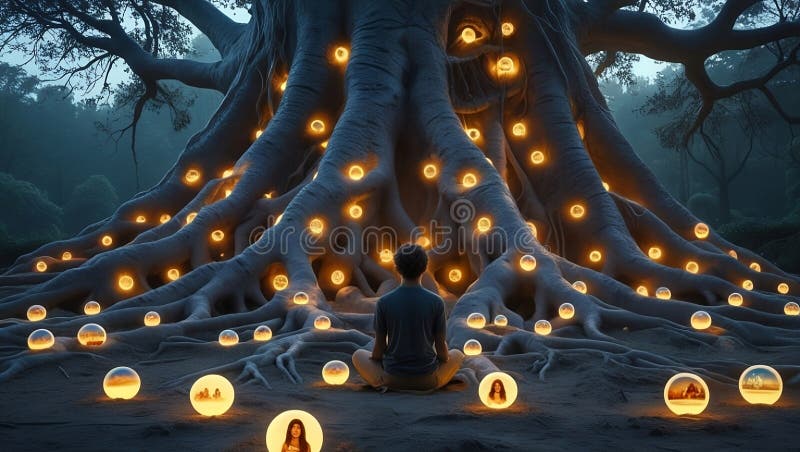 Magic Tree Meditation AI-Generated Stock Illustration - Illustration of ...