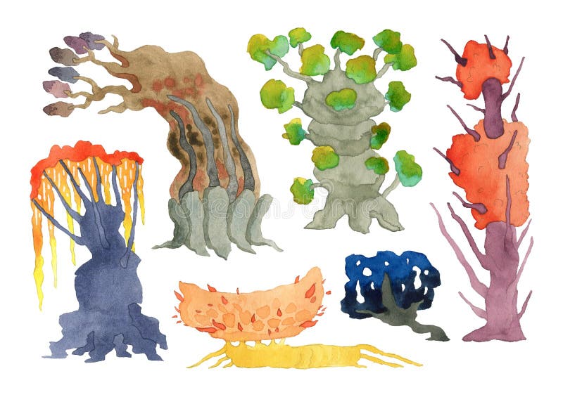 Magic Trees Set. Fantasy Forest Design Elements Collection. Abstract ...