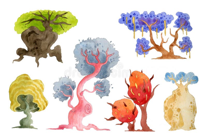 Magic Trees Set. Fantasy Forest Design Elements Collection Stock ...