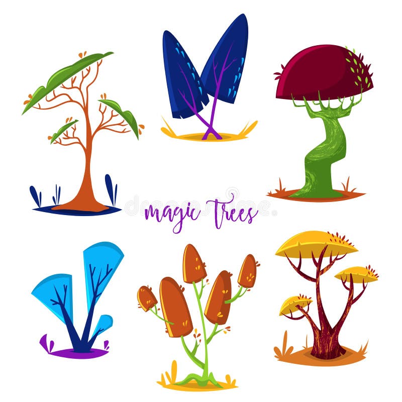 Magic Trees Set. Isolated Elements. Stock Vector - Illustration of ...