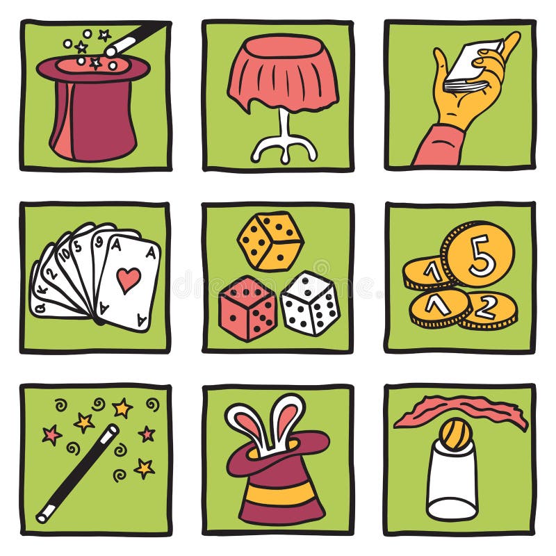 Magic tricks collection stock vector. Illustration of playing - 25936286