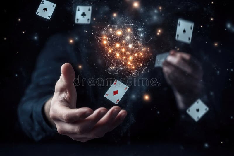 Magic Tricks with Playing Cards Creating a Mystical Illusion in Dark ...