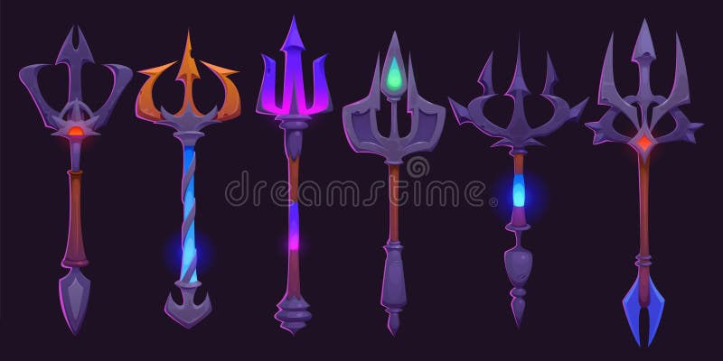 Trident Staffs Icons Set Cartoon Vector. Greek Mythology Stock Vector ...