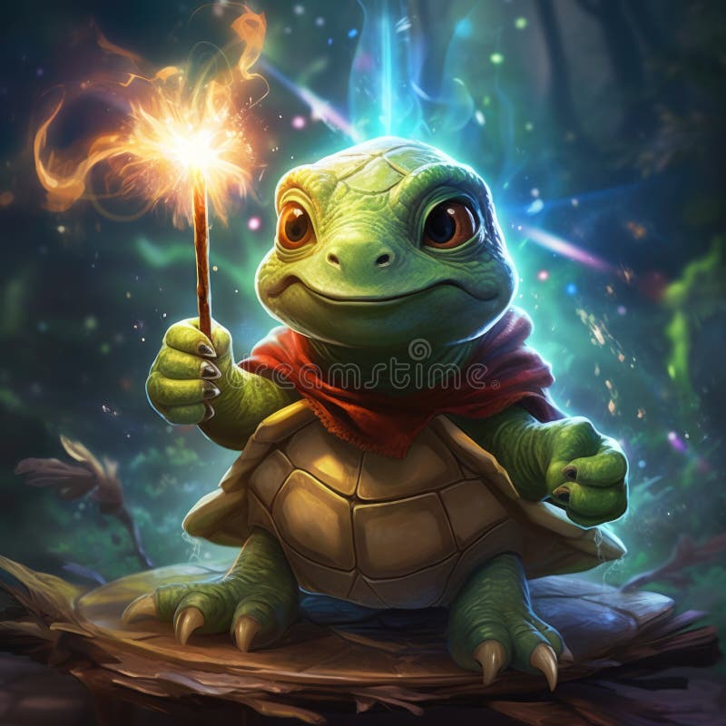 Magic Turtle with a Magic Wand Stock Illustration - Illustration of ...