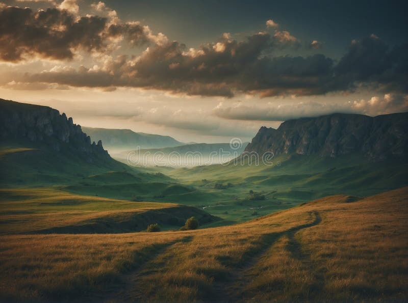 Magic Type of Landscape with Mountains - Ai Image Stock Illustration ...