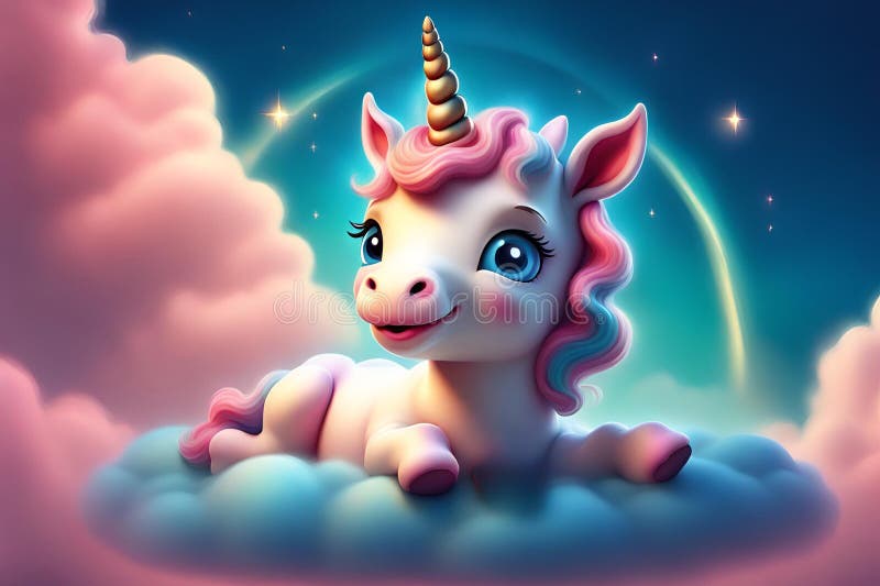 Magic Unicorn in Fantastic Starry Sky with Fluffy Clouds Stock Illustration - Illustration of ...