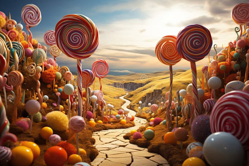 Magic Valley of Lollipops. Generated by Artificial Intelligence Stock ...