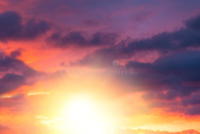 Magic Violet-golden Sunset with the Sunlight through the Clouds. Sky ...