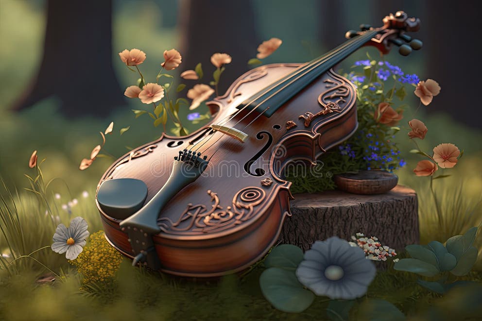 Magic violin on the meadow stock illustration. Illustration of black ...