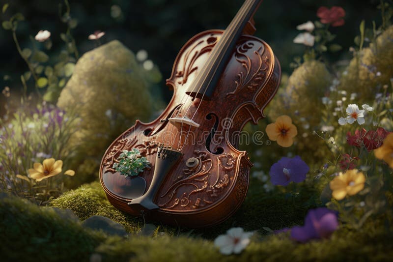 Magic violin on the meadow stock illustration. Illustration of ...