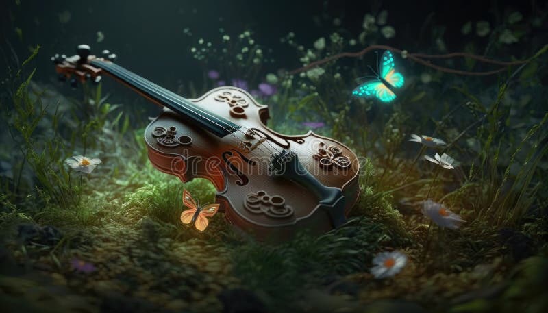 Magic violin on the meadow stock illustration. Illustration of ...