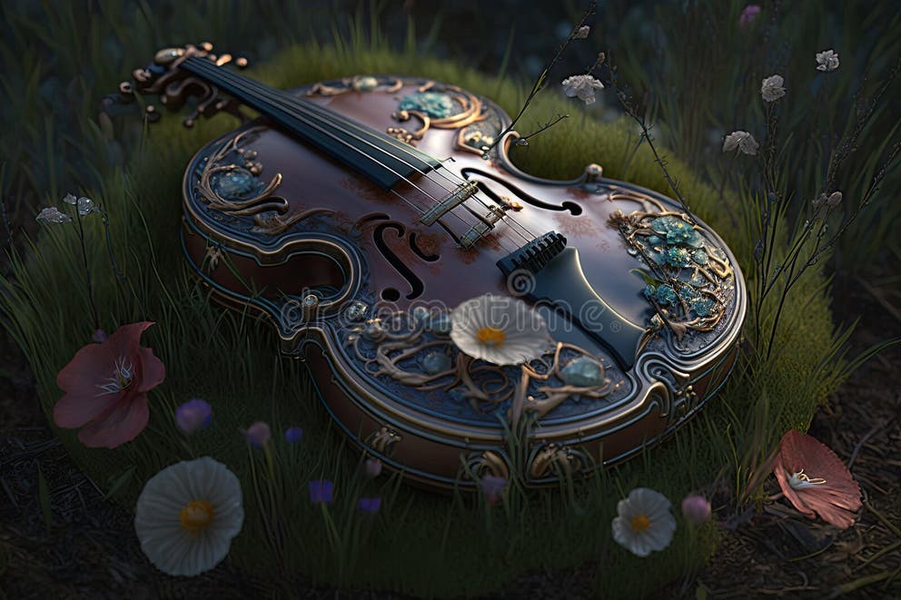 Magic violin on the meadow stock illustration. Illustration of ...