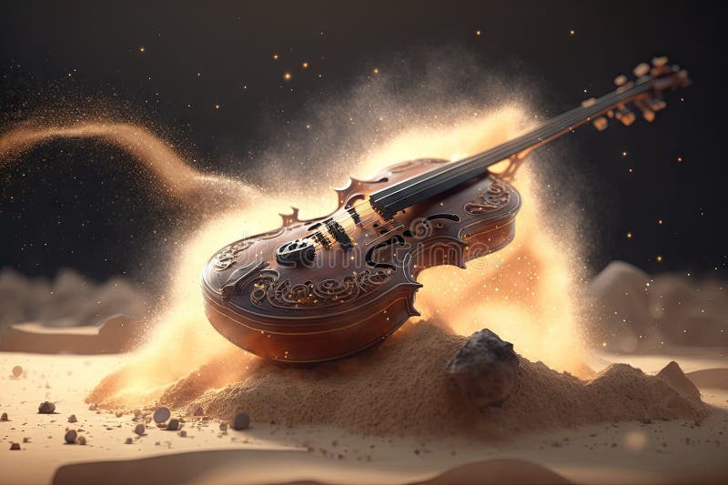 Magic violin on the sand stock illustration. Illustration of golden ...