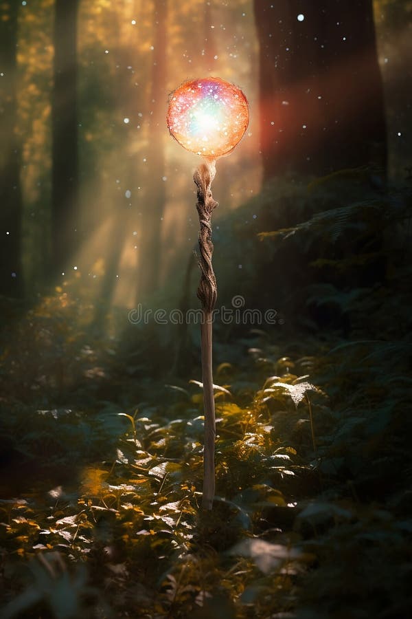 Magic Wand with Beautiful Glow in Sunny Forest Stock Illustration ...