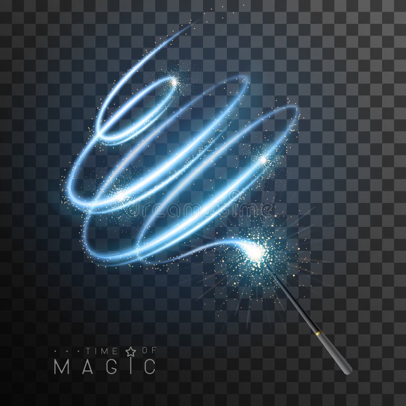 Magic Wand with Blue Glowing Shiny Trail. Isolated on Black Transparent ...