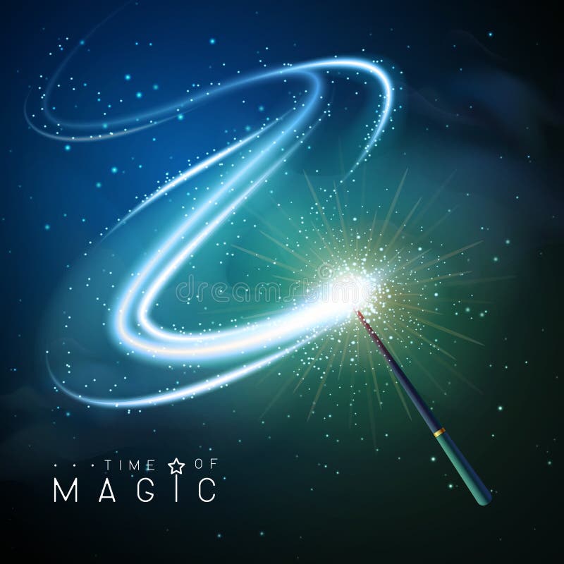 Magic Wand with Blue Neon Glowing Shiny Spiral Trail. Stock Vector ...