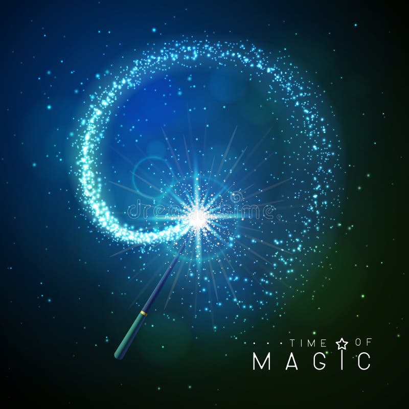 Magic Wand with Blue Neon Glowing Shiny Trail on Abstract Space ...