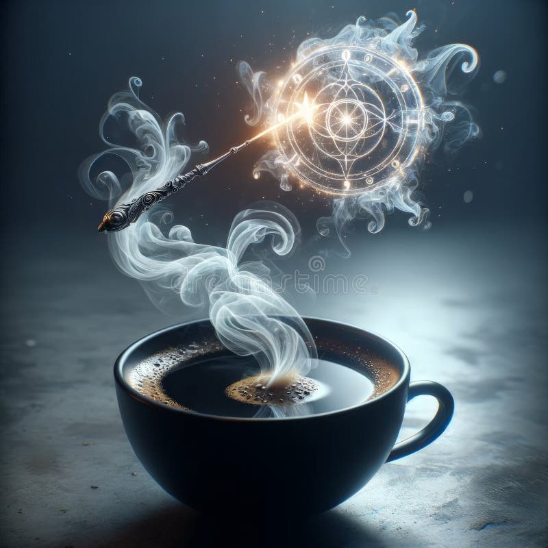 Magic Wand and Circle Formed by Coffee Smoke Stock Illustration ...