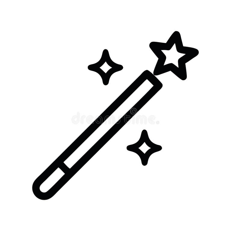 Magic Wand Enchanted Spell Tool Line Art Stock Vector - Illustration of ...