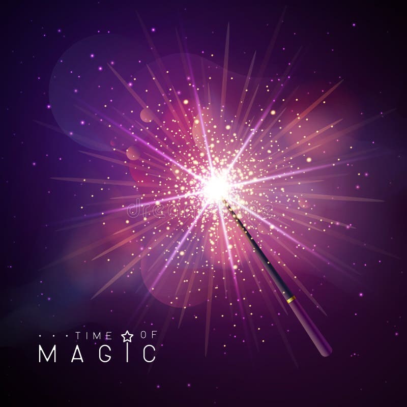 Magic Wand with Golden Neon Glowing Star. Stock Vector - Illustration ...