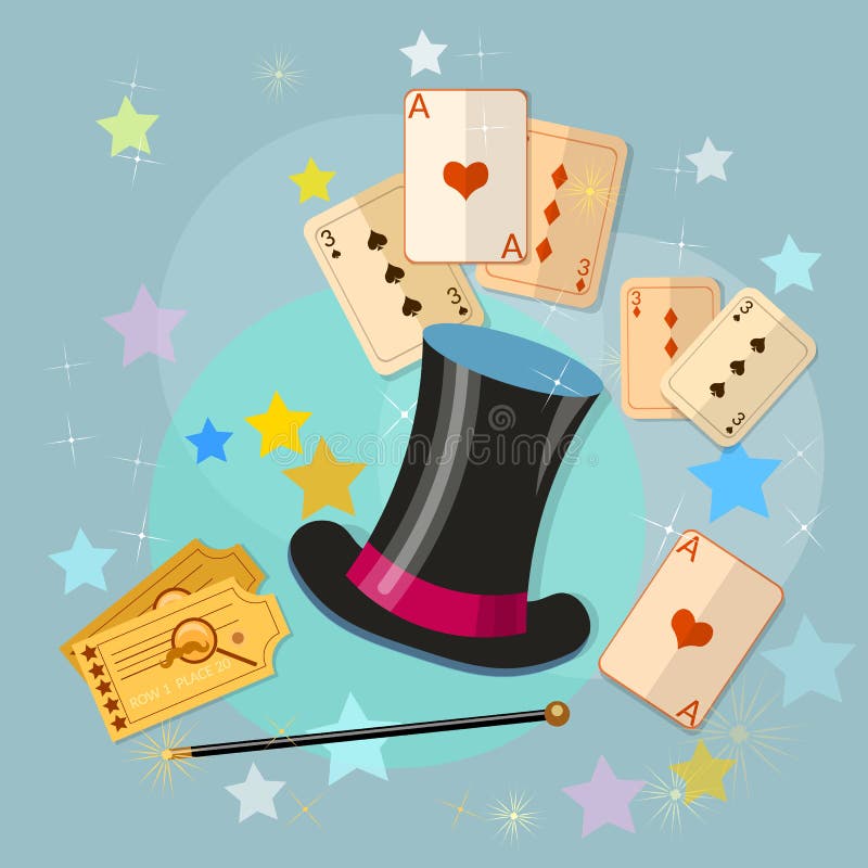 Magic Wand and Hat Magician Showing Tricks Stock Vector - Illustration ...