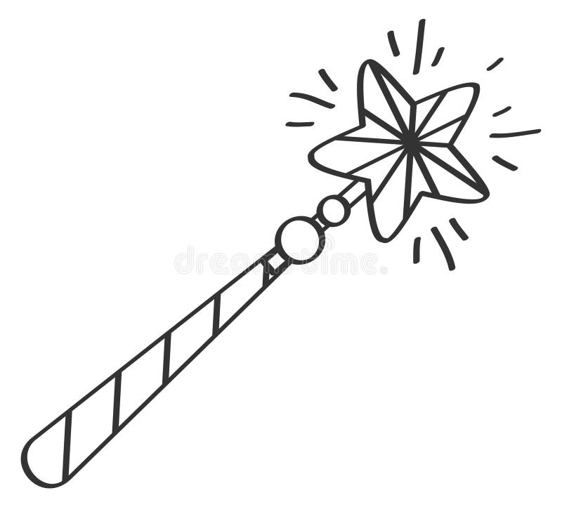 Magic Wand Line Drawing. Wizard Fairy Stick Stock Illustration ...