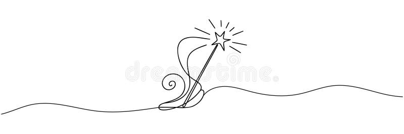 Magic Wand Linear Drawn Continuous Icon. Magic Staff Black One Line ...