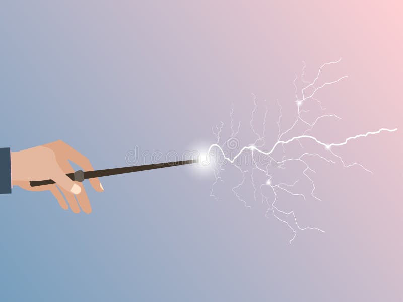 Magic Wand. Magic Stick in Hand. Magic Lightning. Rose Quartz and ...