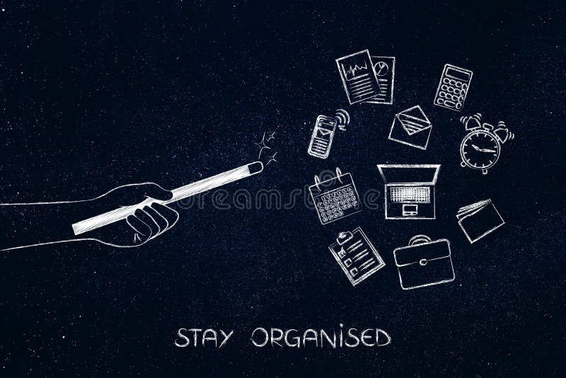 Magic Wand Moving Office Objects Stock Illustration - Illustration of ...