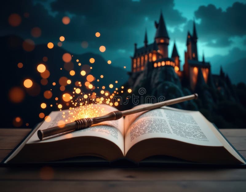 Magic Wand on Open Book with Castle Background - Fantasy, Witchcraft ...