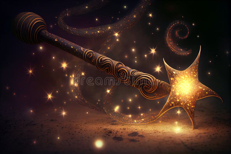 Magic Wand in Process of Casting Spell. Magic Trace on an Abstract Dark ...