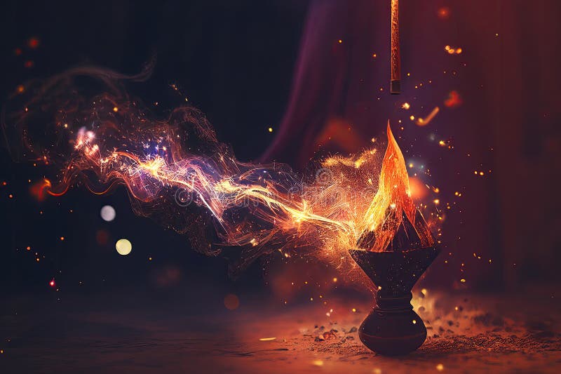 Magic Wand in Process of Casting Spell. Magic Trace on an Abstract Dark ...