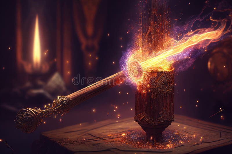 Magic Wand in Process of Casting Spell. Magic Trace on an Abstract Dark ...