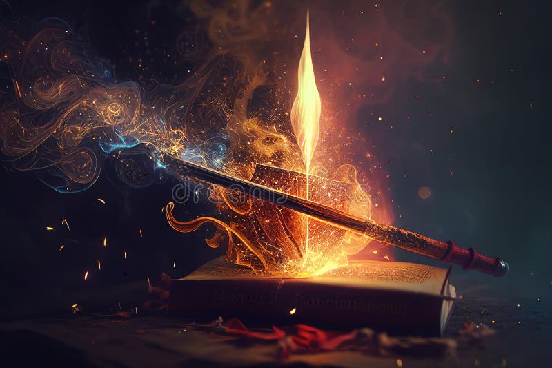 Magic Wand in Process of Casting Spell. Magic Trace on an Abstract Dark ...