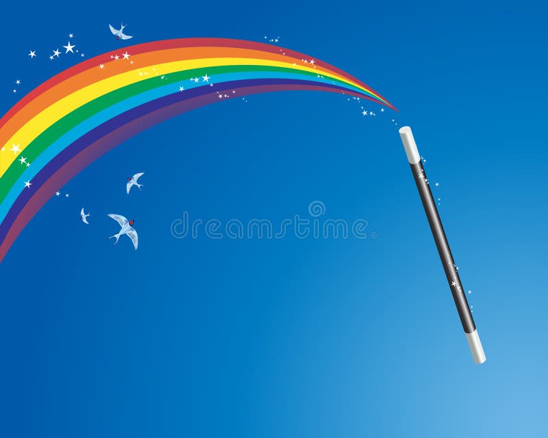 Magic wand and rainbow stock vector. Illustration of white - 22378574