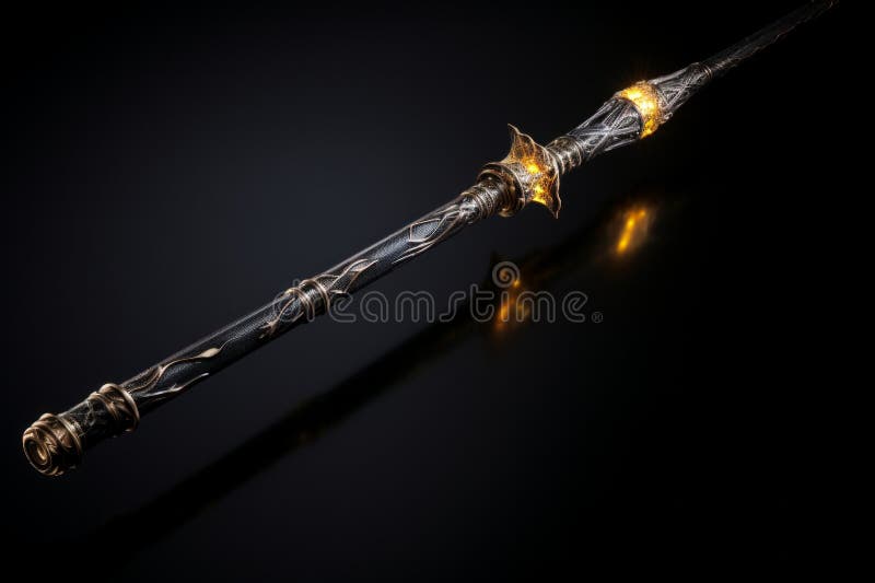 Magic Wand with Sparkle on Blue Background, Miracle Magical Stick ...