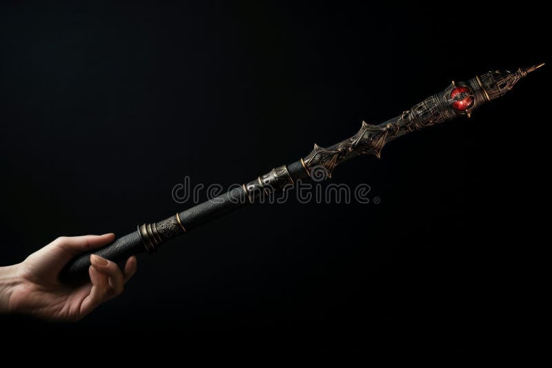 Magic Wand with Sparkle on Blue Background, Miracle Magical Stick ...