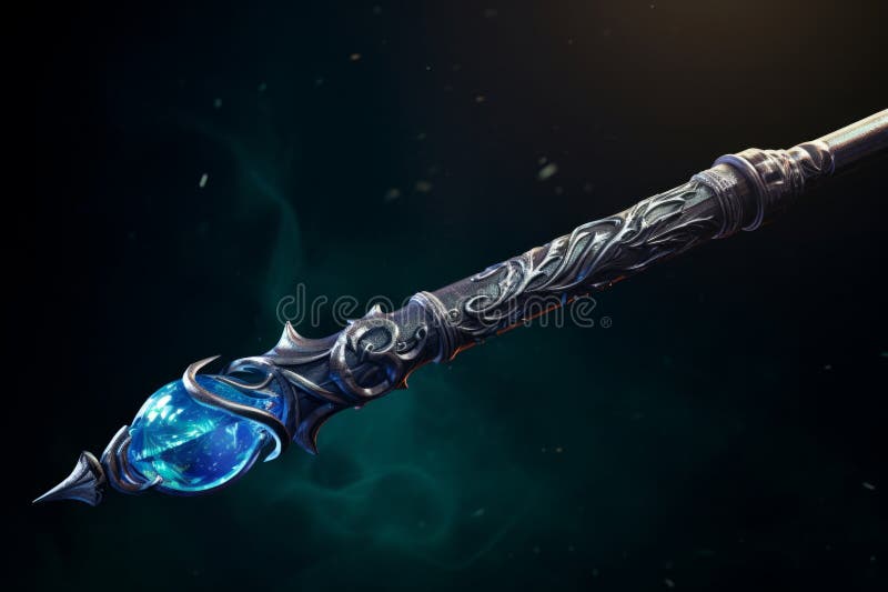 Magic Wand with Sparkle on Blue Background, Miracle Magical Stick ...