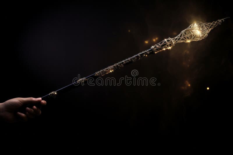 Magic Wand with Sparkle on Blue Background, Miracle Magical Stick ...