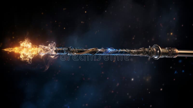 Magic Wand with Sparkle on Blue Background, Miracle Magical Stick ...