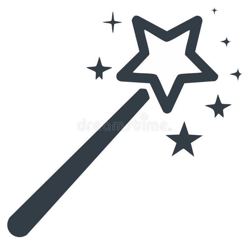 Magic Wand with Star and Sparks Icon, Wizardry, Sorcery, Wishes Stock ...